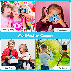 iMisH Upgrade 48M Kids Camera for Girls Boys Age 3-9, 1000mAh Large Battery with 1080p Video Camera for Kids - Shockproof Silicon Case and 32GB TF Card, Toddler Camera for Selfie (Blue)