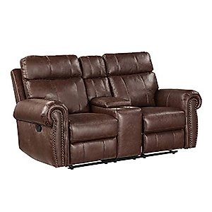Lexicon Janwood Wall-Hugger Manual Double Reclining Loveseat, Brown