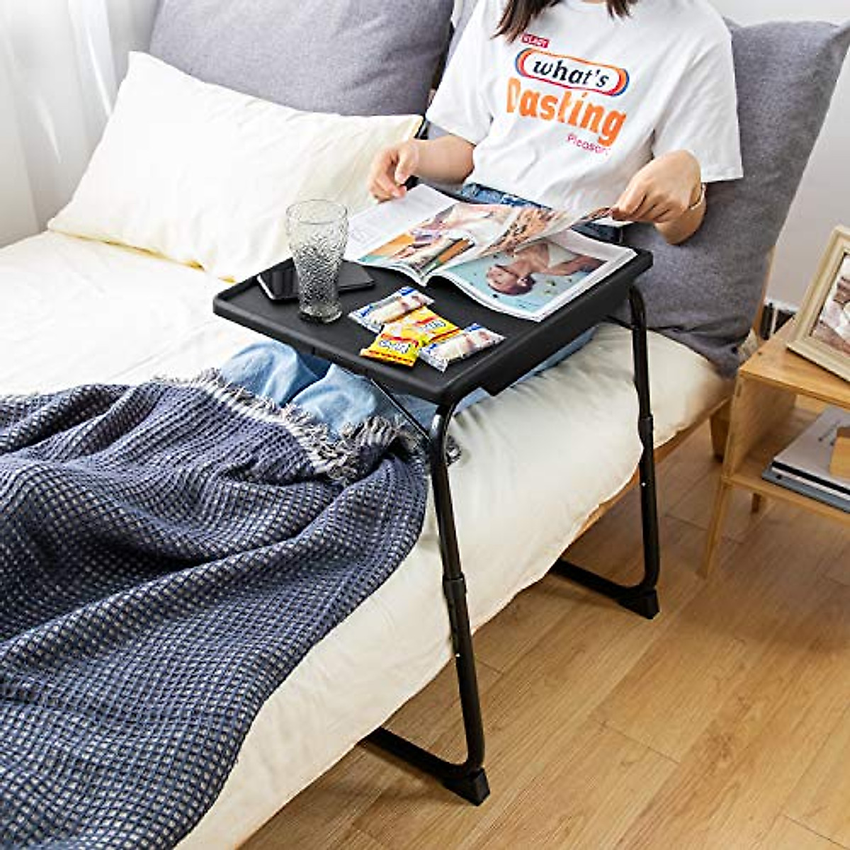 LORYERGO TV Tray Table - [2 Packs] Adjustable TV Dinner Tray Tables with 6 Height & 3 Tilt Angle, Folding TV Trays with Cup Holder for Bed & Sofa, Multifunctional TV Table Tray for Eating & Reading