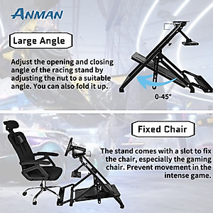 Anman Foldable Sim Racing Wheel Stand with Fixed Slot Fit for Logitech G25 G27 G29 G920 G923 Fanatec Thrustmaster Racing Simulator Tilt Adjustable Steering Wheel Stand,Wheel & Pedal Not Included