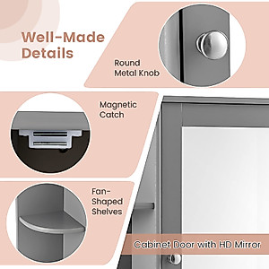 LOKO Bathroom Medicine Cabinet with Mirror, Wall Mounted Storage Cabinet with Mirrored Door, Open Shelves & Adjustable Shelves, Bathroom Wall Mirror Cabinet, 26 x 6.5 x 25 Inches (Grey)