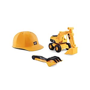 CAT Construction Toys, Excavator Sand Set Outdoor Toys - 10” CAT Toy Dumps Truck & Loader, Hard Hat, Shovel, Rake - Pretend Play, Ages 2+