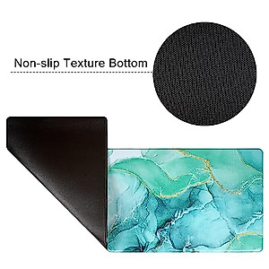 BLEUM CADE 2 PCS Kitchen Rugs and Mats Teal Marble Kitchen Mats for Floor Anti Fatigue PVC Waterproof Leather Runner Rug Non Slip Cushioned Standing Mat for Sink Laundry 17.3''x30''+17.3''x47''