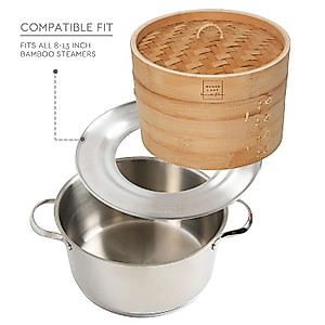 Maison Lune New Coated Steaming Ring - Cooking Adapter for 8-13 Inch Bamboo Steamer, Round Brush Included