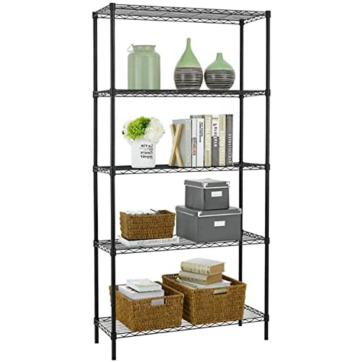 5-Shelf Adjustable, Heavy Duty Storage Shelving Unit (350 lbs Loading Capacity per Shelf), Steel Organizer Wire Rack, Black (36Lx14Wx72H), (SL-SUAM-116)