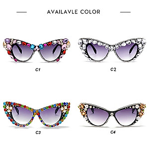willochra Oversized Diamond Sunglasses Women Rhinestone Cat Eye Sunglasses Vintage Men bling party sunglasses Eyewear (C1)