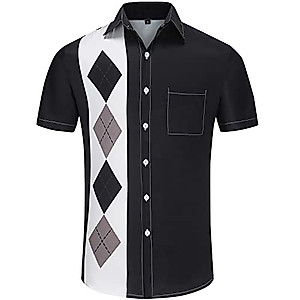 KYKU Mens Retro Bowling Shirts Hawaii Button Up Shirt 1950s Vintage Gifts Tee