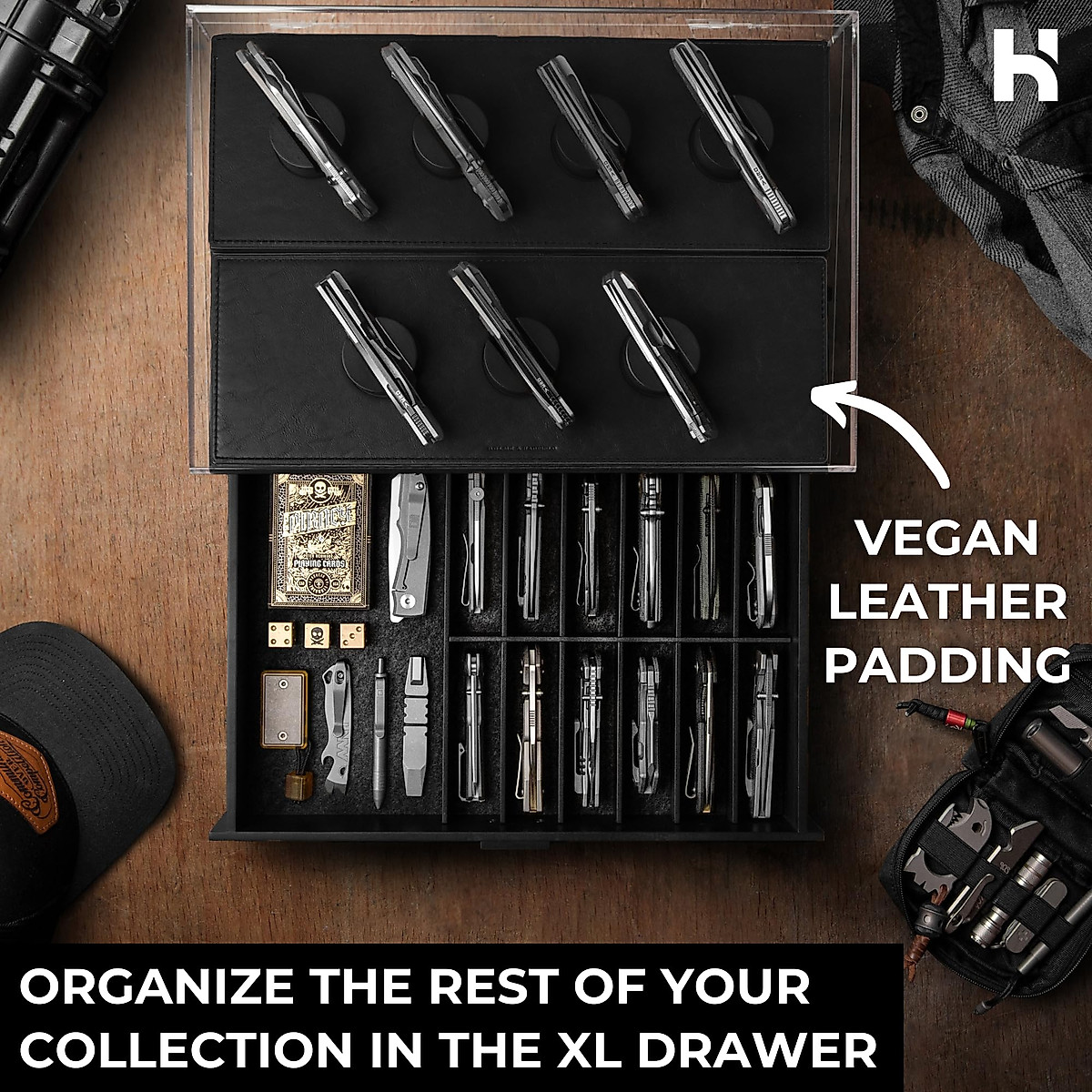 Pocket Knife Display Case – Pocket Knife Case | Knife Cases For Collections – Two-Tier Knife Holder And Knife Display Stand – Pocket Knife Storage Knife Collection Storage Box – The Armory – Black