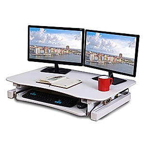 ApexDesk ZT Series Height Adjustable Sit to Stand Electric Desk Converter, 2-Tier Design with Large 36x24 Upper Work Surface and Lower Keyboard Tray Deck (Electric Riser, White)