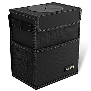 KNODEL Car Trash Can, Waterproof Garbage Can/Bag with Lid, 600D Leak-Proof Trash Bin, Car Trash Hanging (Medium, Black)