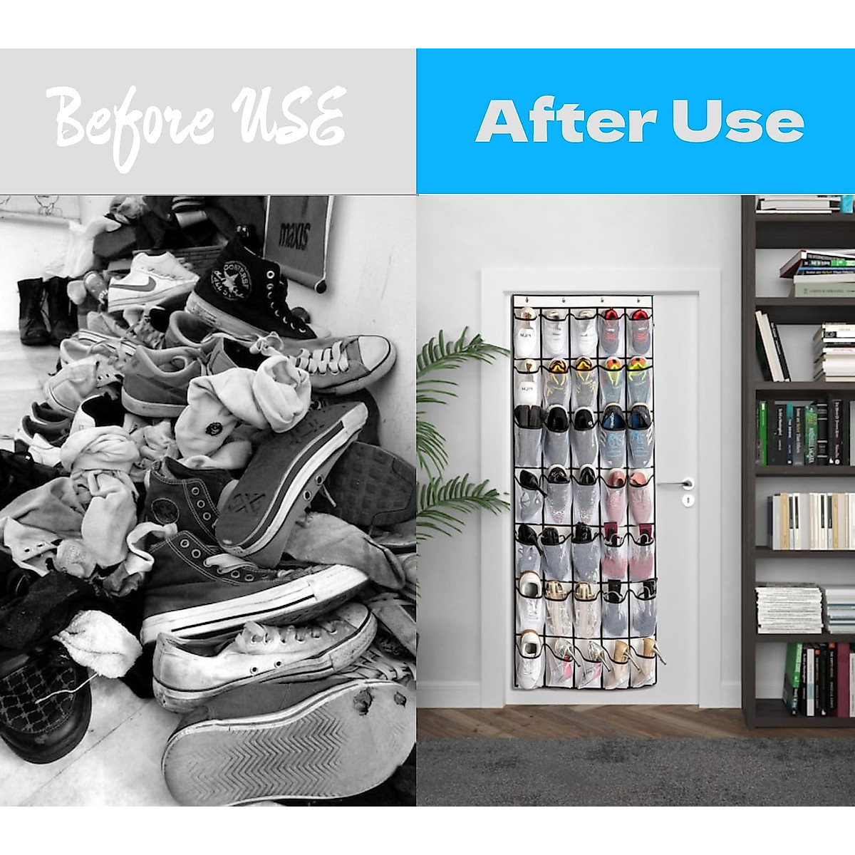 2Pcs Over the Door Shoe Organizer with 35 Large Clear Mesh Pockets, Sturdy Oxford Cloth Hanging Shoe Rack, for Entryway Bedroom Bathroom Pantry Shoe Storage