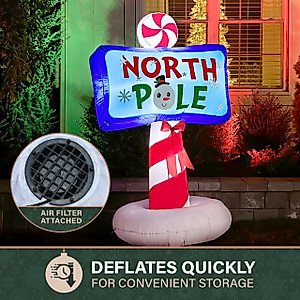 Fraser Hill Farm 6-Ft. Tall North Pole Sign Blow Up Inflatable with Lights, Outdoor Christmas Inflatable Decoration for Lawn and Yard, Giant Festive Holiday Decor