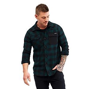 RevolutionRace Men's Campfire Shirt, Durable Flannel Shirt, Great for Fishing, Hiking and Other Outdoor Acitvities, Black/Deep Teal, 2XL