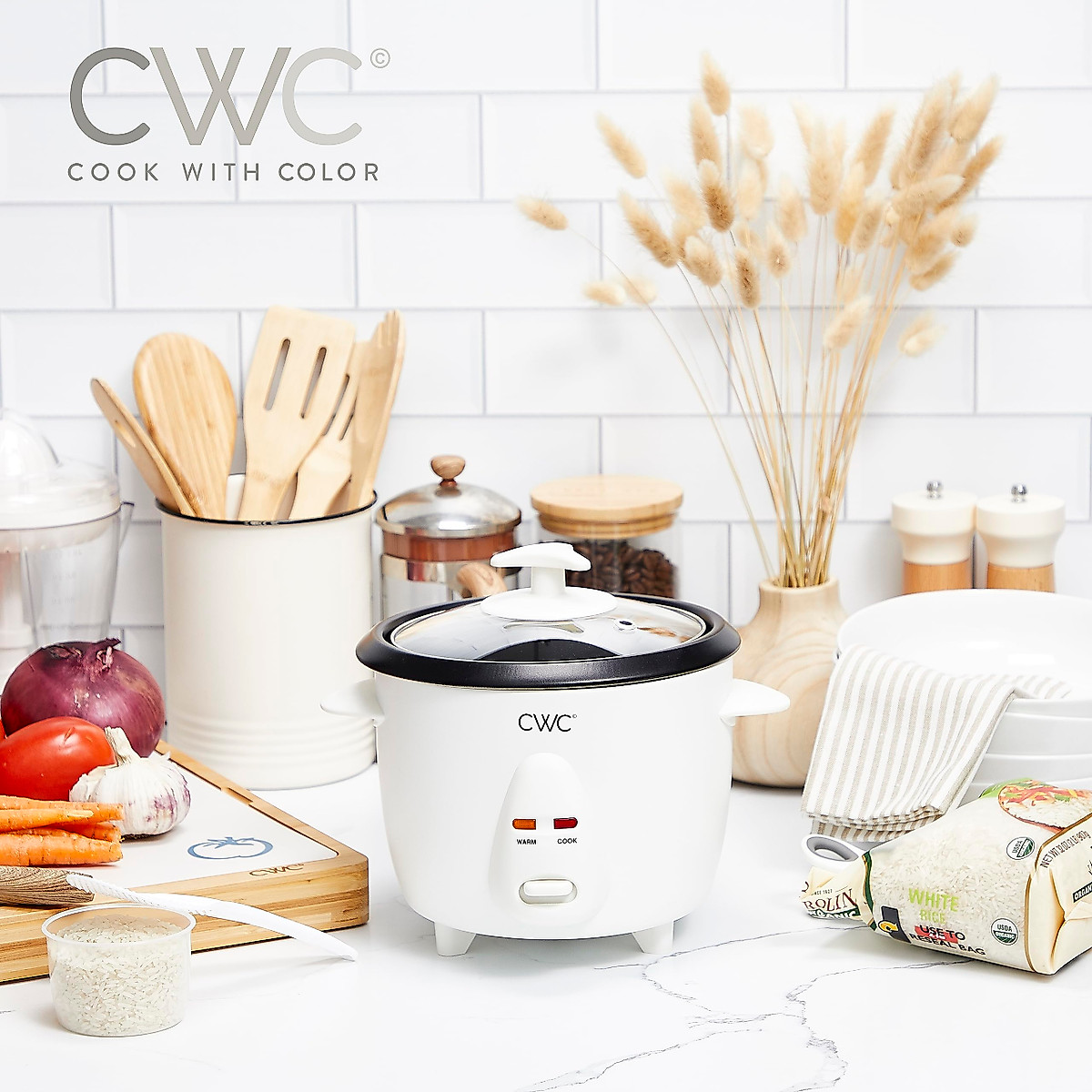 COOK WITH COLOR 6 Cup Rice Cooker 300W - Effortless Cooking and Greatly, Cooks 3 Cups of Raw Rice for 6 Cups of Cooked Rice, Cream