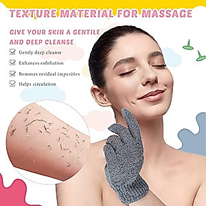 4 Pack Exfoliating Shower Bath Gloves Back Scrubber Set, 2 Exfoliating Body Scrubber Nylon Back Washer, 2 Pairs Scrub Gloves for Women Men Children Skin Pull Strap Washcloth (Pink, Gray)