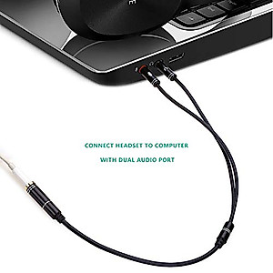 NANYI 3.5mm 4 Pin Female to 2x3.5mm 3 Pin Male Headphone Converter Head Audio Splitter Y Adapter Cable, 0.3M 1FT (Black)