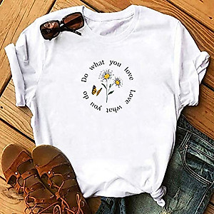 wodceeke Women's Cute Graphic T-Shirts Crewneck Short Sleeve Casual Simple Tee Summer Basic Tops (White G, S)