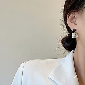 AYNN 18k Gold Plated Black Square Cubic Zircon Pearl Drop Dangle Earring Jewelry Hypoallergenic