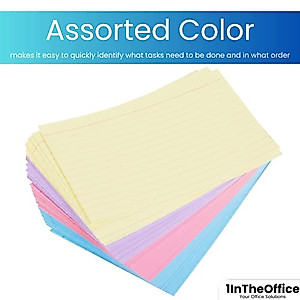 1InTheOffice Index Cards 4x6 Ruled Colored, Assorted 200/Pack