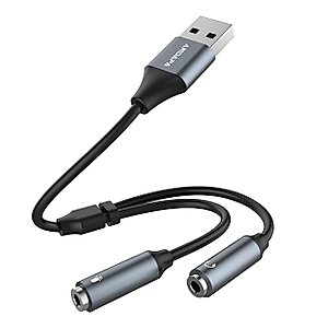 USB Headset Adapter,ANDAPA USB Audio Adapter Stereo External Sound Card with 3.5mm Headphone and Microphone Jack for Windows Mac Linux PC Laptops Desktops PS5