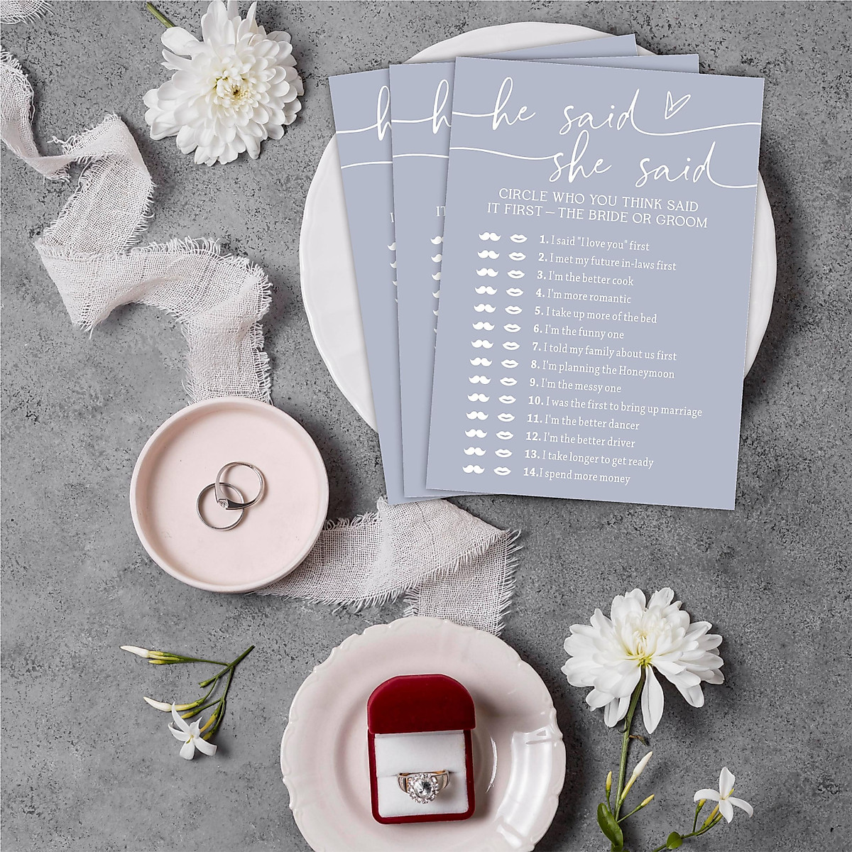 YKYENR He Said She Said Game Cards for Bridal Shower(30 Pcs), Minimalism Cement Gray Wedding Party Game Cards, Mr & Mrs, Engagement Party, Bridal Shower Party Games & Activities - D05