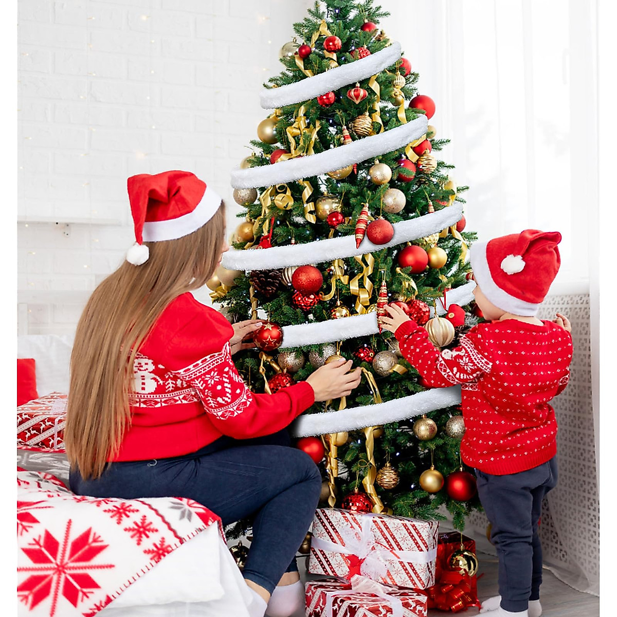 Pextian New Year Faux Fur Fabric Ribbon, 13 Yards Fur Fabric for Craft, Fake Fur Fabric Trim for Sewing Costume DIY Crafting, 2” x39ft