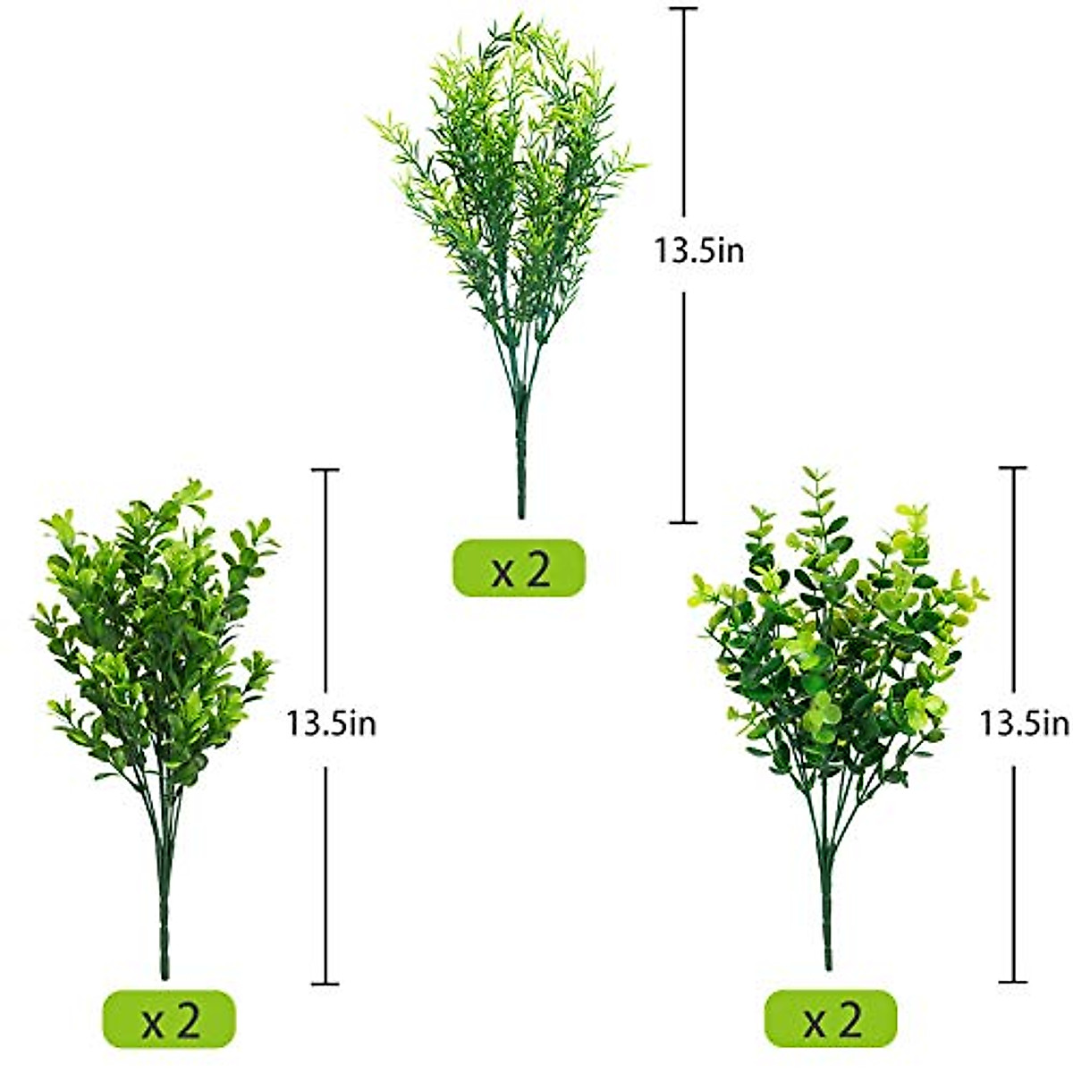 6 Bundles Artificial Greenery Stems Mixed Fake Plants Eucalyptus Rosemary Magnolia Stems Faux Plastic Artificial Plants for Outdoor Indoor Garden Home Window Box Decor