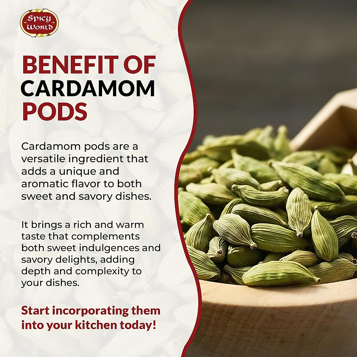 Spicy World Green Cardamom Pods 3.5 Oz - As Seen on Tik Tok - Premium Quality Whole Green Cardamom Pods | Vegan | Large | Aromatic Cardamon