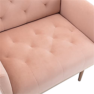 SZLIZCCC Square Velvet Accent Chair, Golden Metal Leg Single Sofa, Living Room, Bedroom, Coffee, Reception (Pink)