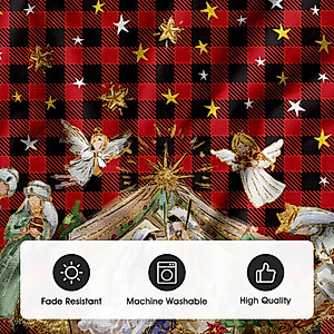 AVOIN colorlife Buffalo Plaid Nativity Christmas Tree Skirt 48 Inch, Jesus Christian Winter Holiday Tree Mat Decoration