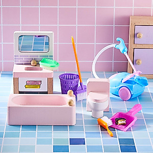 18 Pieces Dollhouse Cleaning Supplies Mini Cleaning Toys Miniature Mop Dustpan Bucket Brush Mini Cleaning Tools Pretend Play Dollhouse Furniture Garden Accessories Toys for Dolls