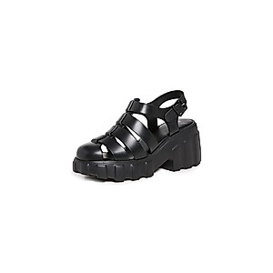 Melissa Megan Platform Jelly Heels for Women - The Iconic Original 90’s Jelly Shoe, Fisherman's Sandal with Chunky, Platform Lug-Sole Heel and Adjustable Strap and Side Buckle, Black, 7