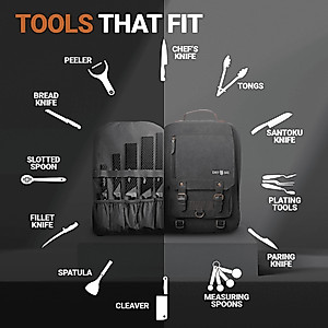 Chef Knife Bag Retro Backpack | 20+ Slots for Knives and Chef Tools | Knife Carrying Case with Hidden Back Pocket for Tablet | Sturdy Knife Bags For Chefs & Culinary Students | Premium Canvas (Black)