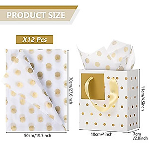 12 Pcs Small Gift Bags Mini Metallic Paper Bags with Handle Tag and Tissue, Wrap Bag for Birthday Wedding Christmas Holiday Baby Shower, 4 x 2.8 x 4.5 Inch (White Gold)