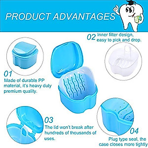 Onwon Denture Case, Denture Cup with Strainer and Lid Retainer Cleaning Soaking Cup - Denture Bath Box False Teeth Storage Box with Basket Net Container Holder for Travel