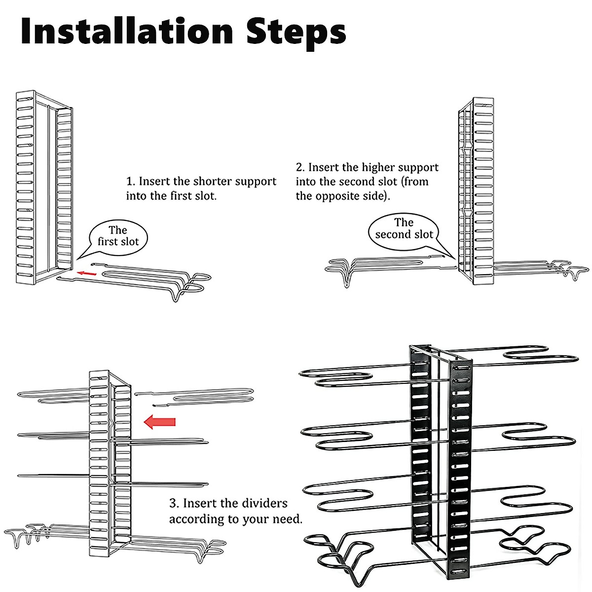 KLEVERISE 8 Tiers Pot Pan Organizer Rack Storage Under Cabinet – Thicken Wire with Anti-Slip Silicon Coating - Height Adjustable DIY Heavy Duty Space Saving Pot Pan Lid Holders