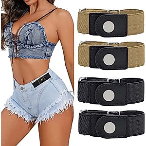Anna & Eric No Buckle Elastic Belt for Women Men 2 Loop Unisex Buckle Free Stretch Belt-Easy to Use (Black+Khaki, Fit 2 loop distance 4.5-7")
