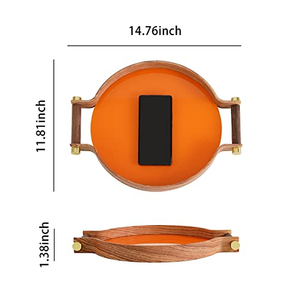 DalimFun Reversible Glass Serving Tray with Wooden Handles for Coffee Table, Vanity, Jewerly, Perfume and Make up Decorative Tray, Orange