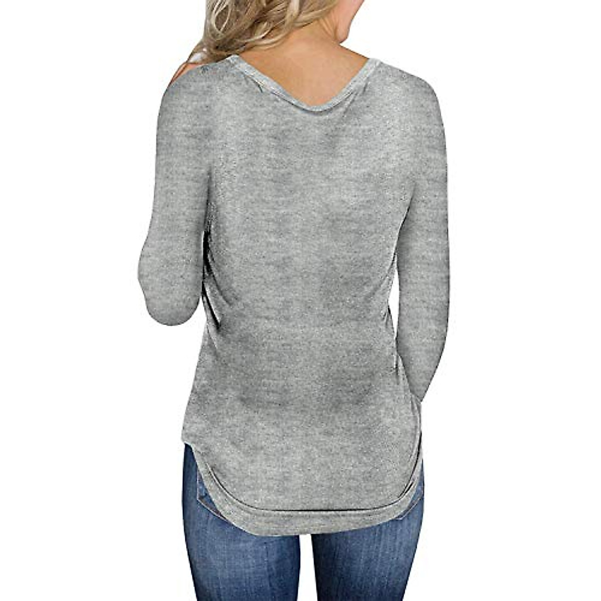 L'ASHER Women's Henley Shirts V Neck Long Sleeve Tunic Top Button Up Blouse Shirt Casual Loose Top Tees Large Gray