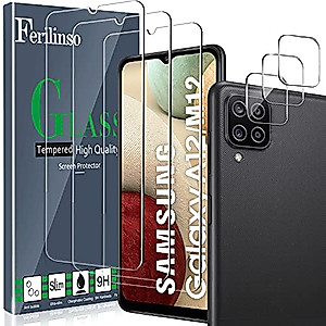 Ferilinso [6 Pack] 3 Pack Screen Protector + 3 Pack Camera Lens Protector for Samsung Galaxy A12/A12 Nacho [HD] [Tempered-Glass] [Case Friendly] [Anti-Fingerprint] [Easy Installation]