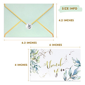 PASEOTA Heavy Duty Thank You Cards with Envelopes Bulk, 4x6 Inches Watercolor Greenery Thank You Notes, Thank You Cards for Wedding Bridal Baby Shower Business, 20 Pack