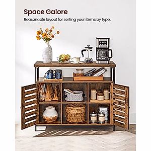 VASAGLE Buffet Cabinet, Sideboard Storage Cabinets with Compartments, Adjustable Shelves, Louvered Doors, 13.8 x 39.4 x 32.1 Inches, Rustic Brown and Black