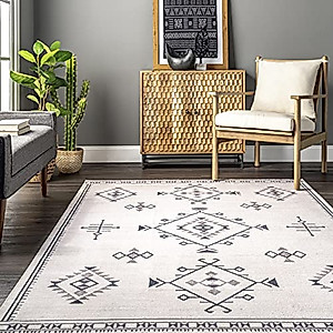 nuLOOM Evalyn Machine Washable Southwestern Motif Area Rug, 6' x 9', Cream