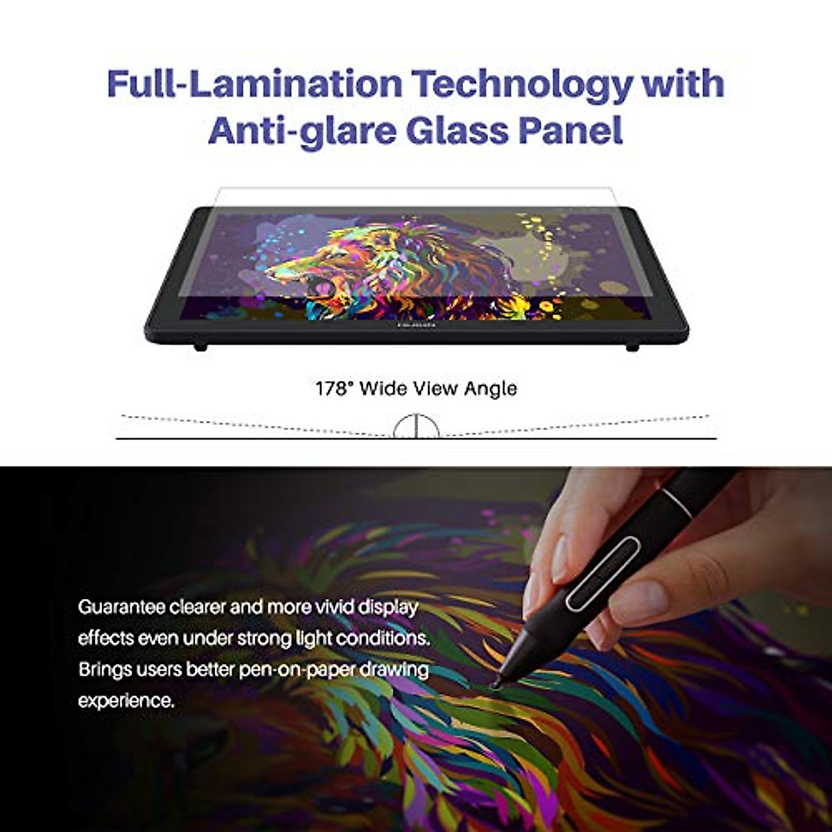 HUION KAMVAS 22 Plus Graphics Drawing Tablet with Screen Full Laminated QD 140% sRGB, Android Support Battery-Free 8192 Levels Pressure Stylus Tilt Drawing Pen Tablet, 21.5" Drawing Monitor with Stand