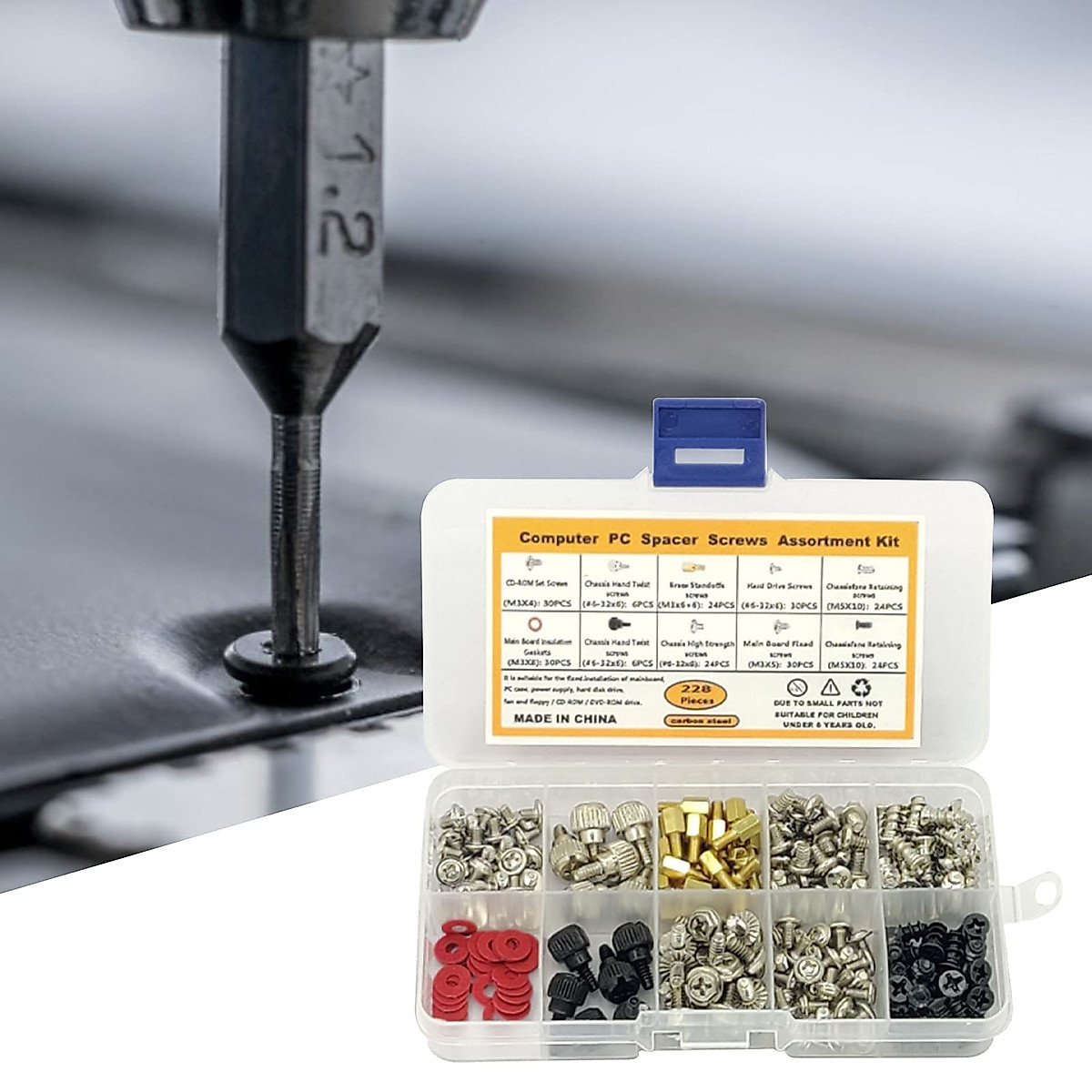 qiguch66 228Pcs Screw Set High Strength Sturdy Carbon Steel Computer Screw Standoffs Kit for Hard Drive