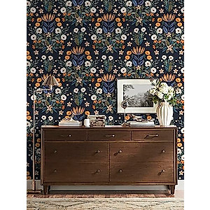 Floralplus Peel and Stick Wallpaper Boho Removable Wallpaper Boho Wallpaper Peel and Stick Leaf Floral Wallpaper for Renter Wall Decor Vinyl Forest Wallpaper 118 * 17.7in
