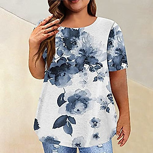 Womens Plus Summer Tops Plus Size Tops for Women Plus Size Tops for Women Summer Short Sleeve Tunics Peals Shirts Floral 01-White 4X-Large