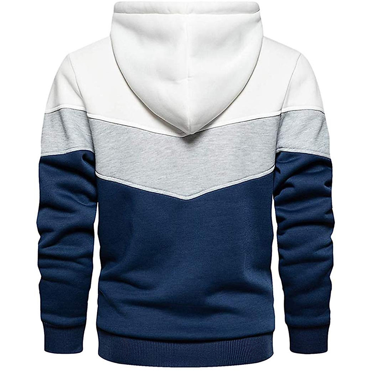 Wielsscca Mens Hoodies Pullover Color Block Fleece Sweatshirt Tops with Pocket White L