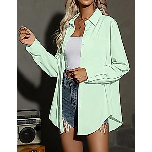 HOTOUCH Button Up Shirts for Women Long Sleeve Loose Collar Shirt Soft Boyfriend Blouses with Pockets Light Green XL