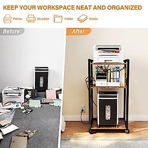 TC-HOMENY 3-Tier Movable Printer Stand with Storage Rolling Floor-Standing Deskside Shredder Computer Host Stand Adjustable Storage Shelf Rack on Wheels Multipurpose Stand for Printer